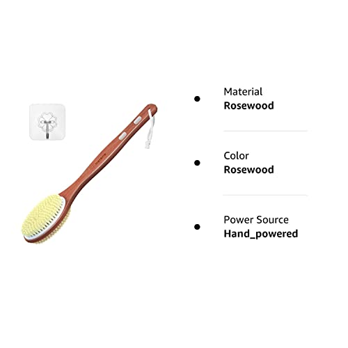 Metene Shower Brush with Upgrade 17-inch Rosewood Handle, Double-Sided Body Brush with Stiff and Soft Natural Bristles for Wet or Dry Brushing, Back Scrubber for Gentle Exfoliating and Clean Easily