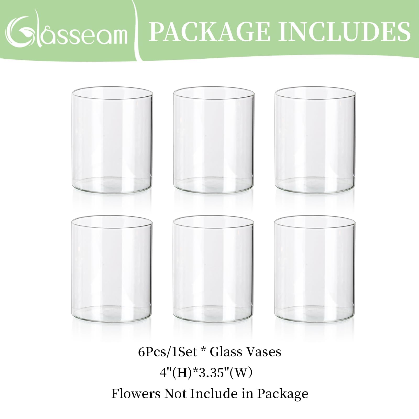 Glasseam Cylinder Vases for Centerpieces, Set of 6 Clear Glass Vases for Flowers, Modern Small Floating Candle Vase Decor, Decorative Hurricane Candle Holders for Home Wedding Table Decorations, 4in