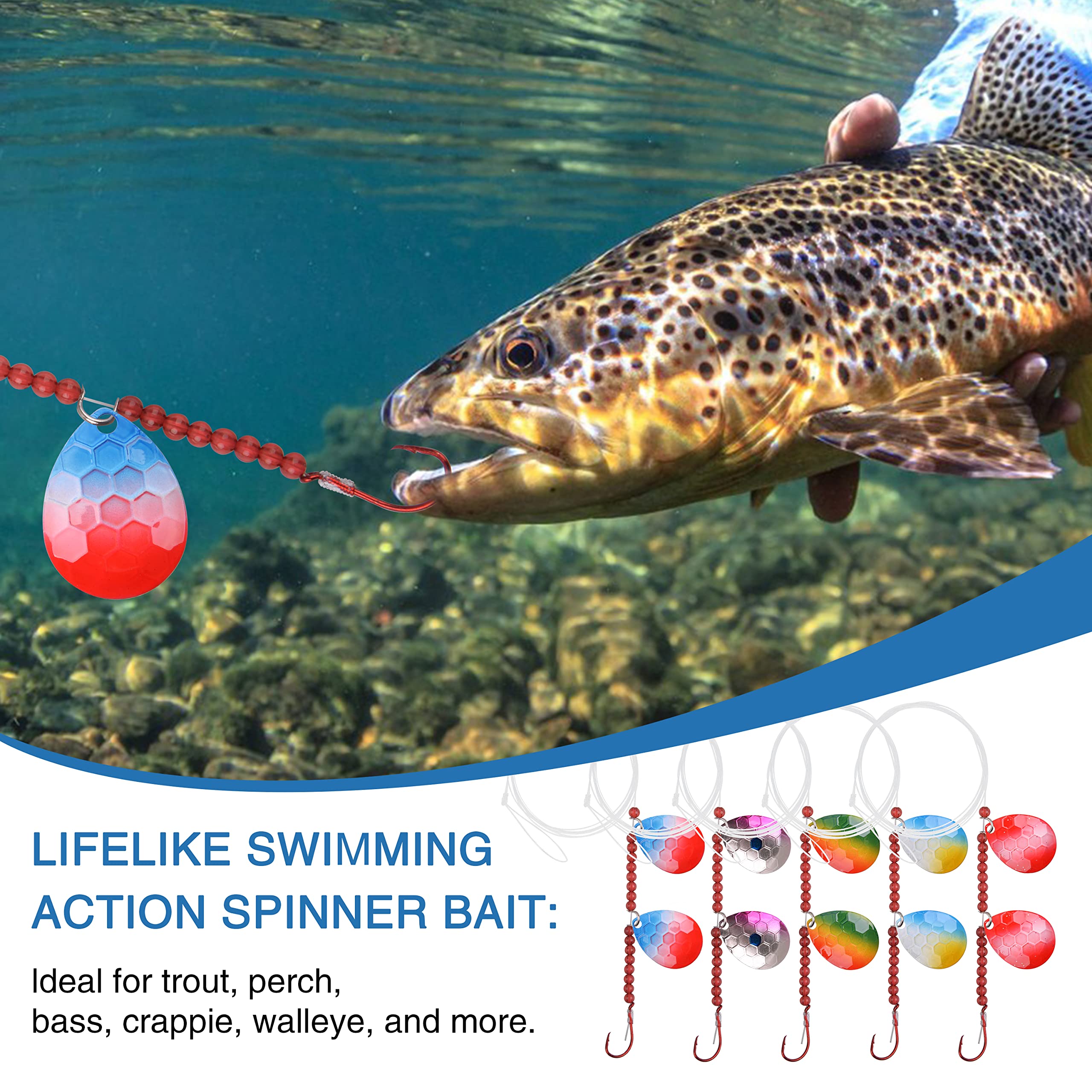 Walleye Harness Spinner Rig, 5 Packs Walleye Rig Fishing Making Kit Colorado Blades Mono Leader Hooks Clevises Beads (Mixed-10Packs)