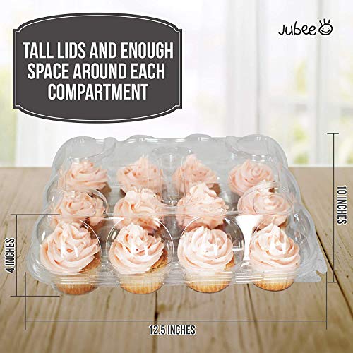 Jubee 12 Compartment 6 Set Cupcake Containers Clear Sturdy Strong Holders Carrier Box Tray Disposable Plastic for Regular Sized Muffins Bulk of Dozen Tall Dome Lid