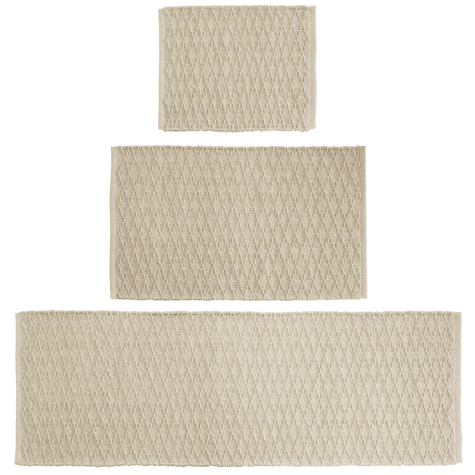 mDesign Soft 100% Cotton Luxury Rectangular Spa Mat Rugs, Water Absorbent, Diamond Design - for Bathroom Vanity, Tub/Shower, Machine Washable - Runner, Standard & Small Rug - Set of 3 - Linen/Tan