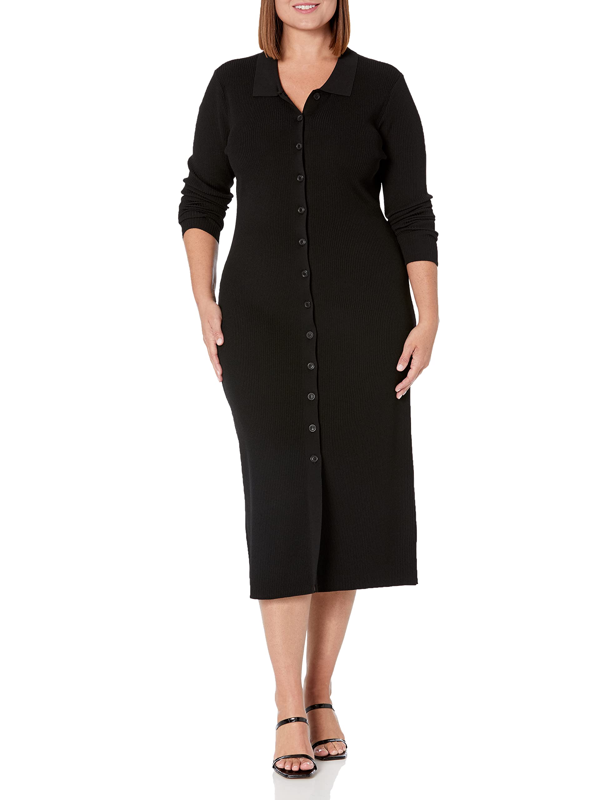 The Drop Women's Jaxon Rib Button Down Sweater Dress, Black, 3X, Plus Size