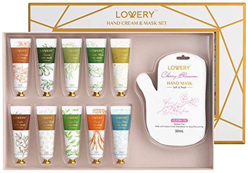 LOVERY Hand Cream and Hand Mask Gift Set - 10 Scented Moisturizing Hand Lotions & 5 Deep Conditioning Hand Masks Shea Butter, Vitamin E and Jojoba Oil - Gifts for Women, Men, Mom, and Birthday