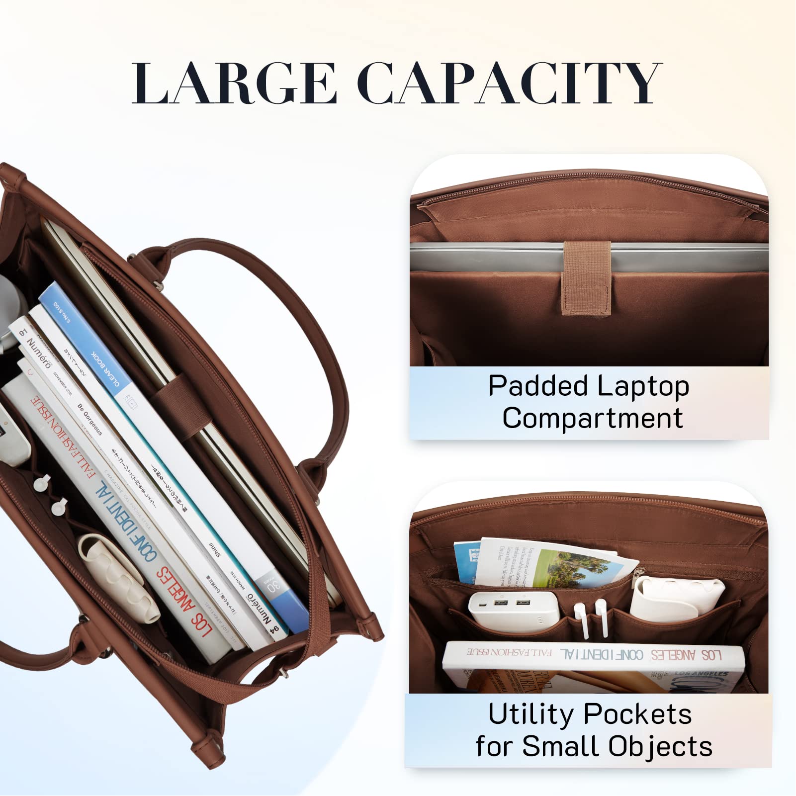 Missnine Laptop Tote Bag 15.6 inch Laptop Bag Stylish Briefcase for Women Work Shoulder Bags with Clutch Wallet 2 PCS Set (Dark Beige)