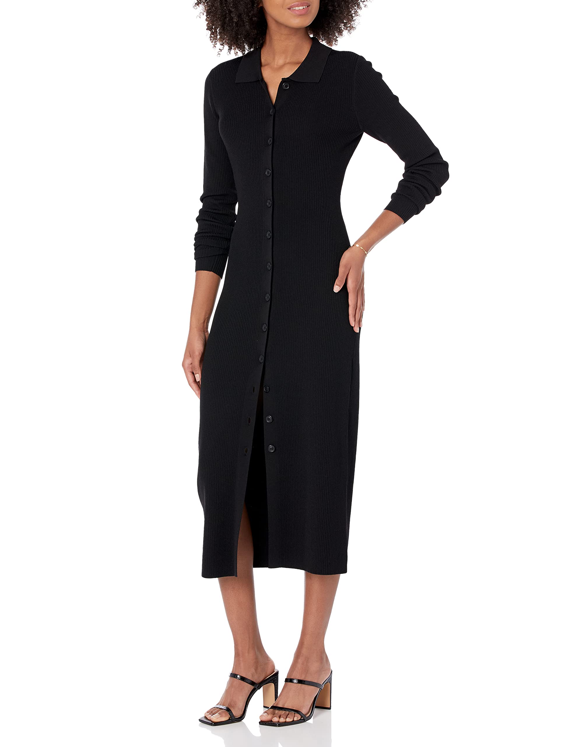 The Drop Women's Jaxon Rib Button Down Sweater Dress, Black, 3X, Plus Size