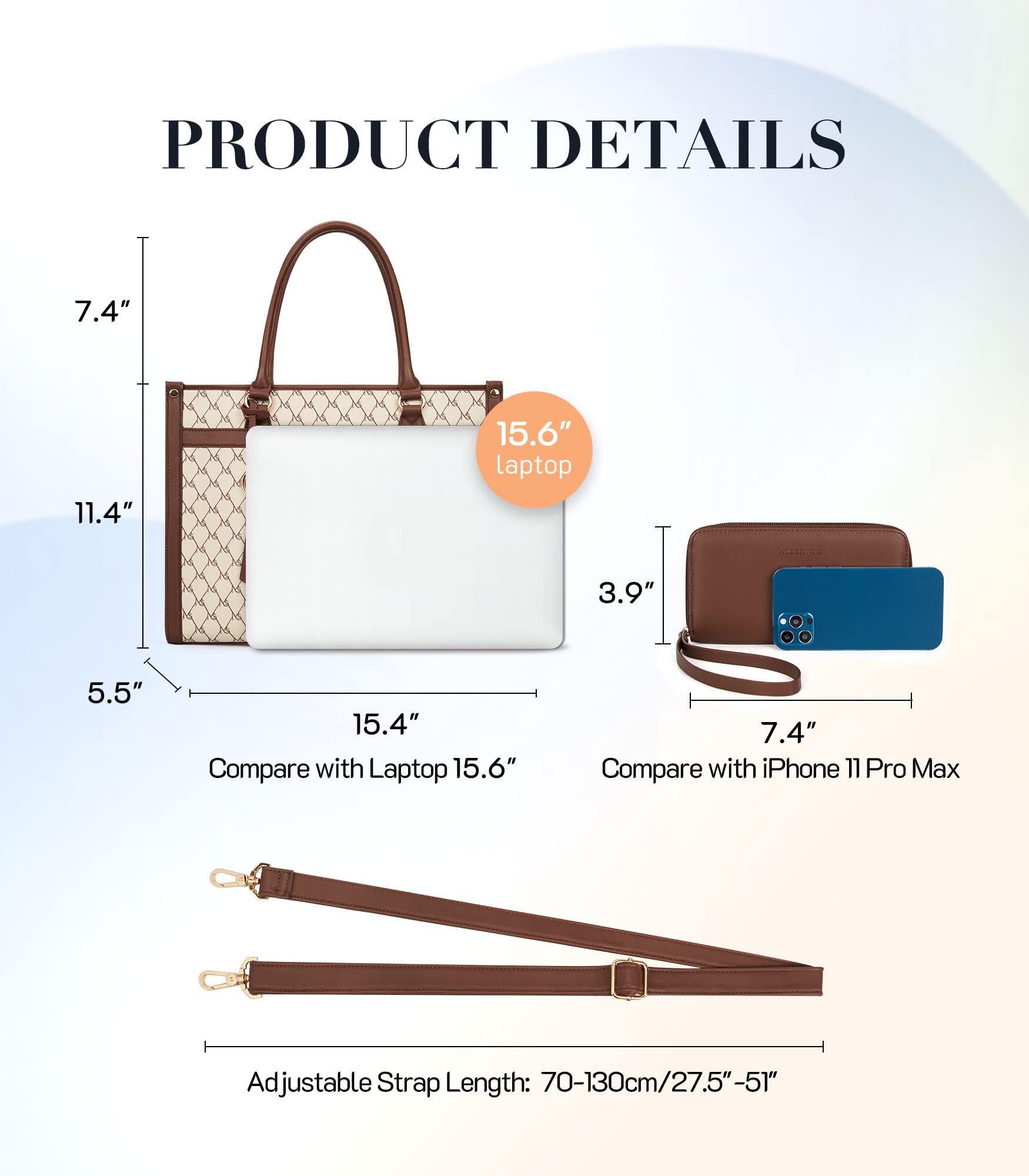 Missnine Laptop Tote Bag 15.6 inch Laptop Bag Stylish Briefcase for Women Work Shoulder Bags with Clutch Wallet 2 PCS Set (Dark Beige)