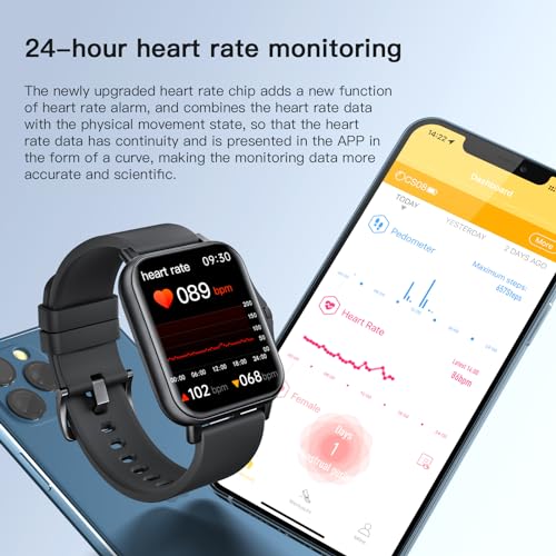 Smart Watch (Answer/Make Call) Bluetooth Fitness Tracker with Heart Rate, Sleep Monitor, AI Voice Assistant, Text, IP67 Waterproof 1.85-inch HD Color for Men Women Compatible with iPhone & Android