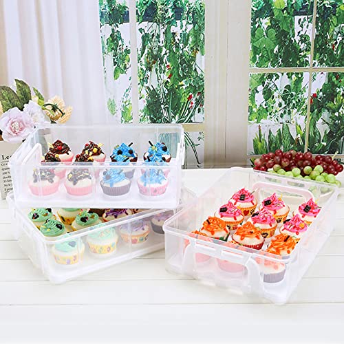 ATRDTO 3-Tiers Stack Carry Storage Box With Handle, Transparent Stackable Storage Bin With Handle Lid Latching Storage Container for Holds 36 Cupcakes or 3 Large Cake (Style A)