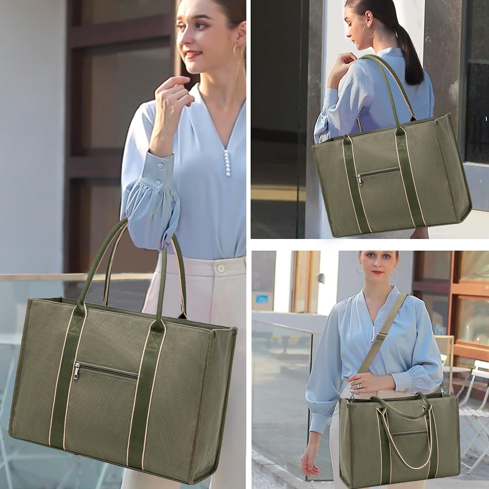 Laptop Tote Bag for Women Work 15.6 inch Canvas Shoulder Bags Computer Messenger Purse Teacher Handbag Office Briefcase