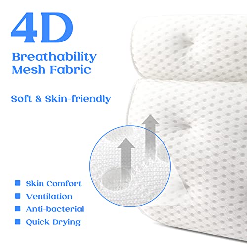 Bath Pillow, Bathtub Pillow with Anti-Slip Suction Cups, 4D Mesh Soft Spa Bath Tub Pillow, Bath Pillows for Tub with Neck and Back Support Fits Bathtub Spa Tub, Father's Day Dad Gifts