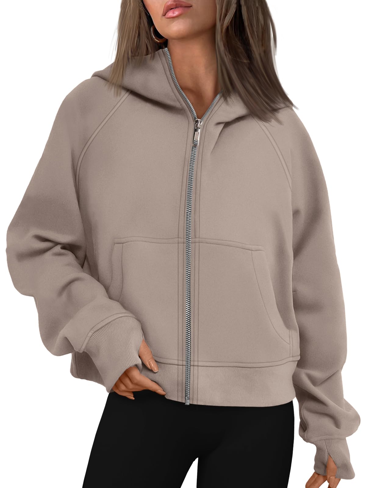 AUTOMET Womens Zip Up Hoodies Fleece Jackets Oversized Sweatshirts Fall Fashion Outfits 2025 Sweaters Winter Clothes CoffeeGrey M