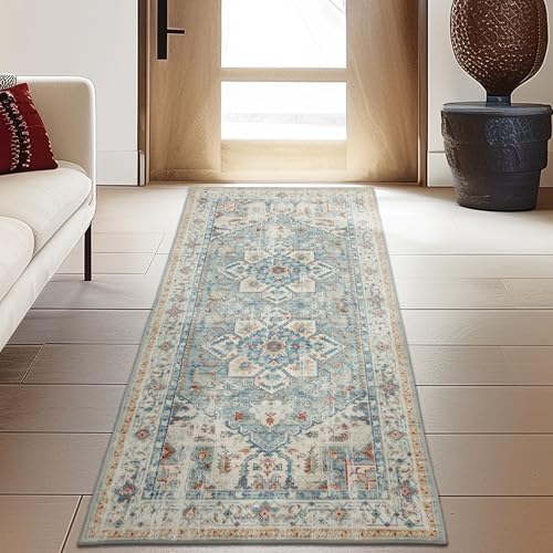 Lbris Washable Runner Rug,2'x6',for Hallway Laundry Room Kitchen Entryway Bathroom,Non Slip Rug Runners with Rubber Backing,Non Skid Stain-Resistant Non Shedding Runners(Vintage)