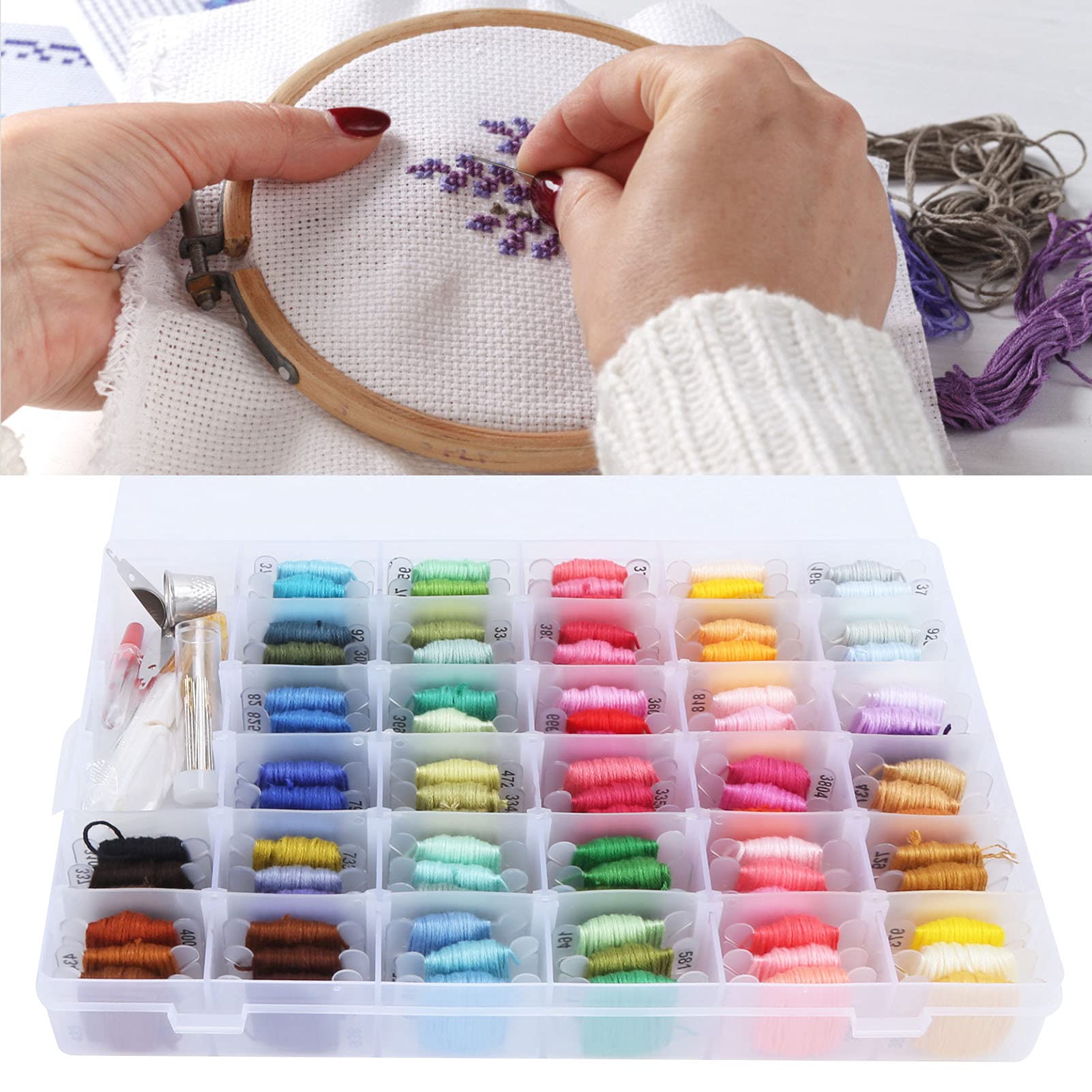 BEIJIALY Friendship Bracelet String Kits with Organizer Storage Box, Embroidery Floss Set Polyester Thread Suit with 96 Colors Accessories for Sewing Repairing Clothes