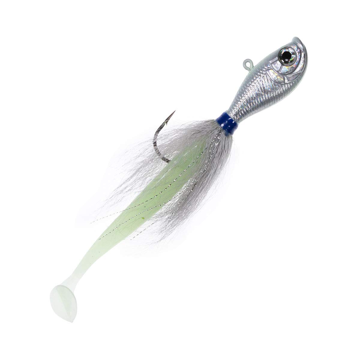 Charlie's Worms Jiggin' Dipper Holographic Bucktail Fishing Lure Jigs 3/8oz - 8oz for Saltwater Freshwater Bass Fishing (Glow, 1/2 oz.)