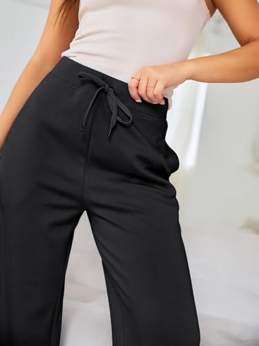 LILLUSORY Women's Wide Leg Sweatpants Casual Trendy Trending 2024 Loose Fit Comfy High Wasited Elastic Waist Jogger Winter Sweat Pants with Pockets Black