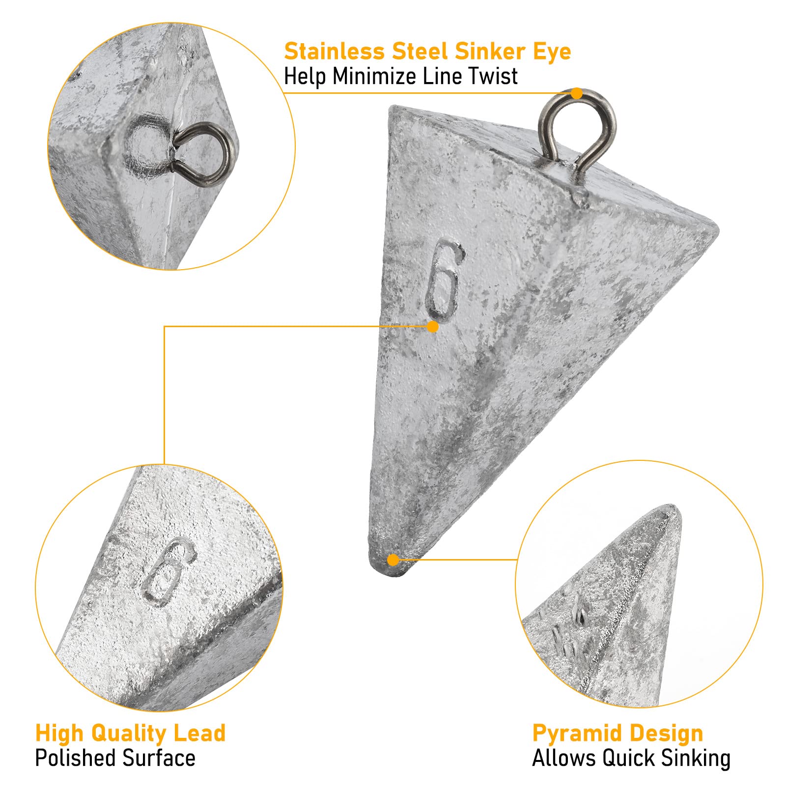 Dr.Fish 5 Pack Pyramid Sinkers Saltwater Lead Fishing Weight 1oz-32oz/2LB Triangle Surf Fishing Bank River Catfishing Pompano 2oz