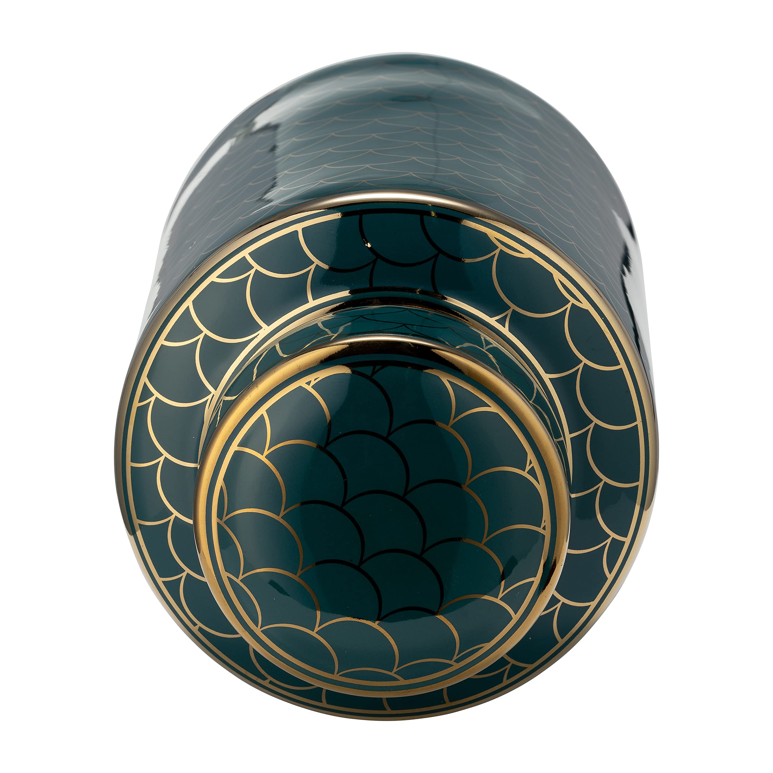 12" Jar with Lid - Modern Ceramic Dark Green and Gold Crackle Design Stoneware - Decorative Jar for Home or Office Accent