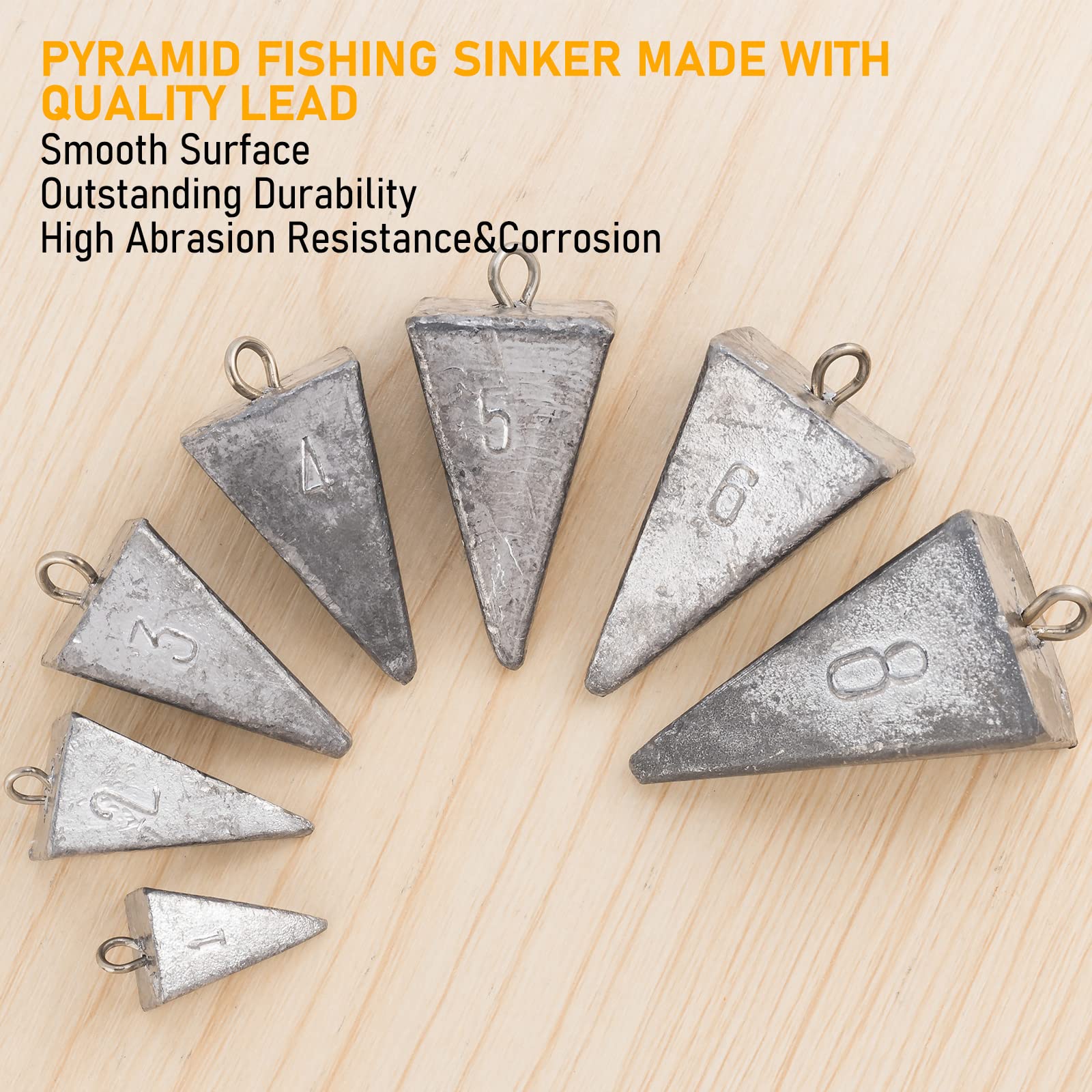 Dr.Fish 5 Pack Pyramid Sinkers Saltwater Lead Fishing Weight 1oz-32oz/2LB Triangle Surf Fishing Bank River Catfishing Pompano 2oz