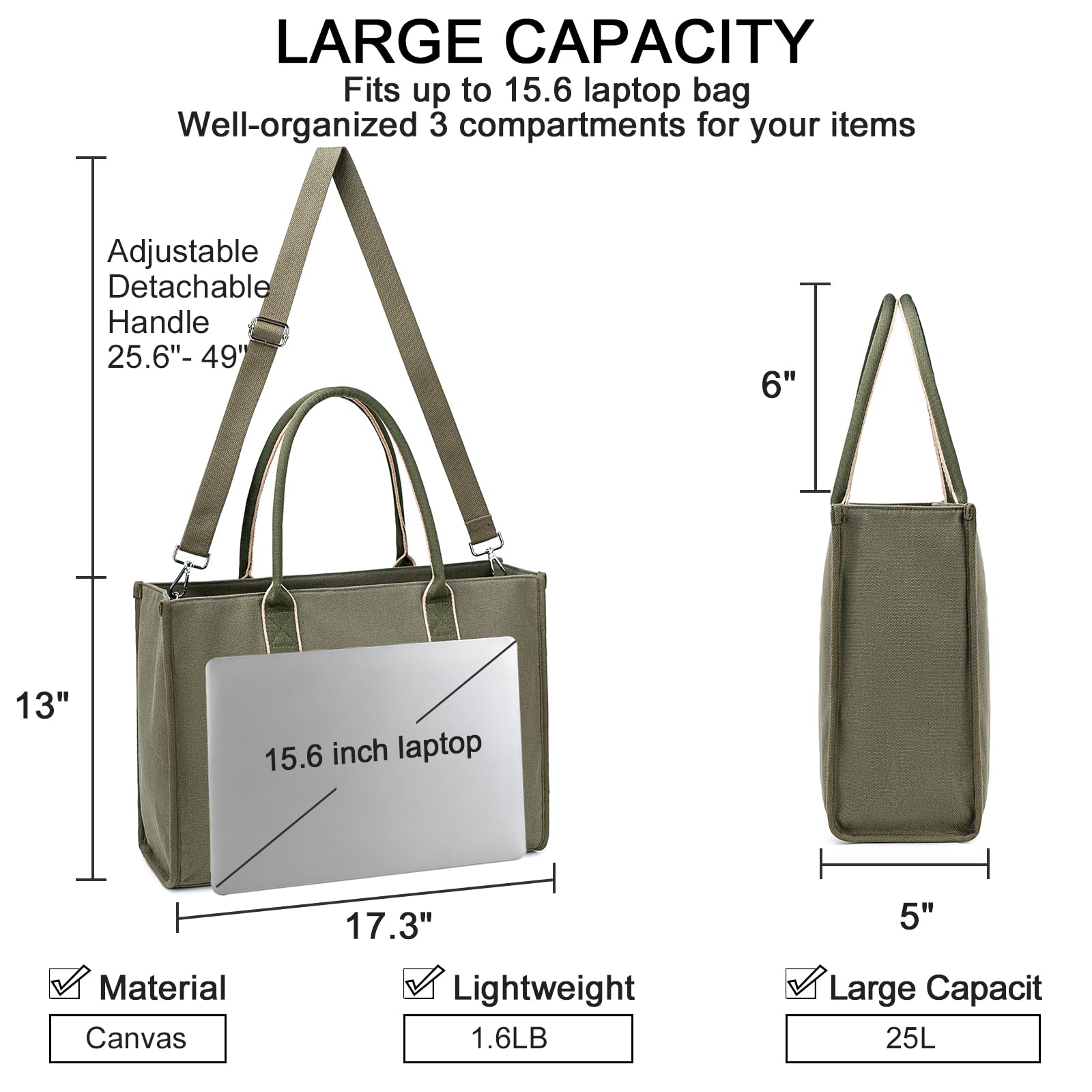 Laptop Tote Bag for Women Work 15.6 inch Canvas Shoulder Bags Computer Messenger Purse Teacher Handbag Office Briefcase