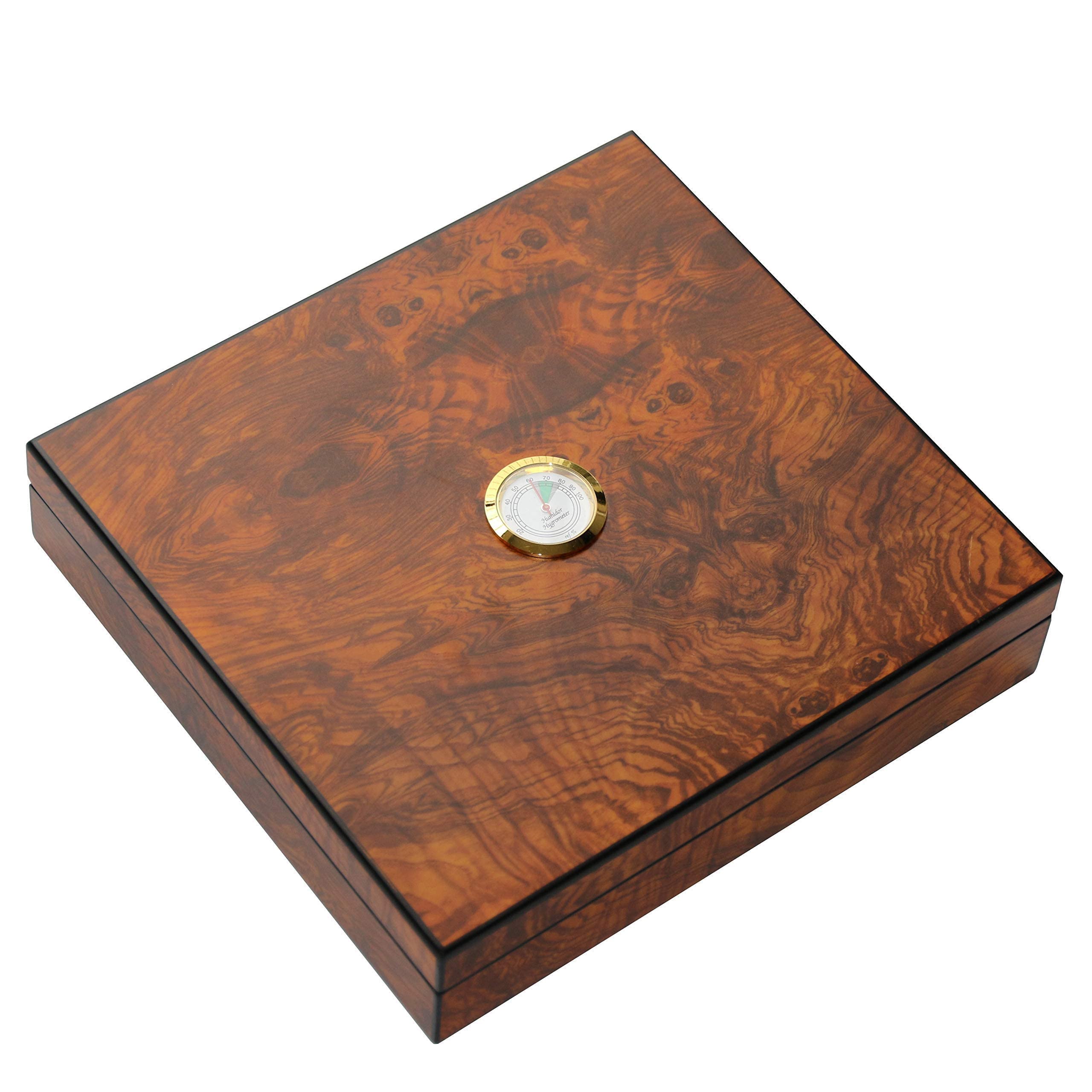Rivanio Cigar Humidor, 9" x 8.5" x 2" (LxWxH) - Premium Handcrafted Cigar Box for Storage and Display - Humidor Cigar Box Includes Divider and Humidifier - Cigar Case for Desk or Travel