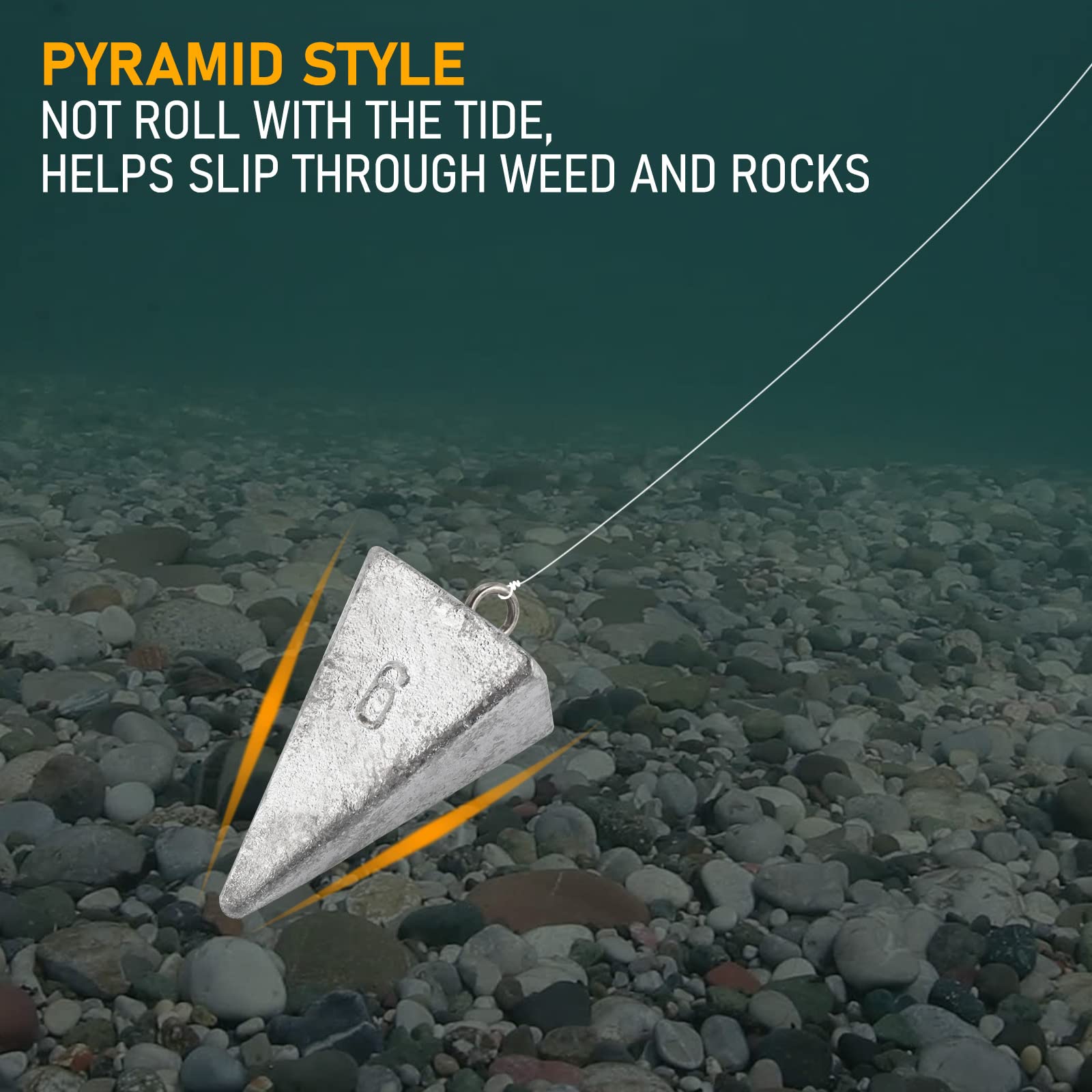Dr.Fish 5 Pack Pyramid Sinkers Saltwater Lead Fishing Weight 1oz-32oz/2LB Triangle Surf Fishing Bank River Catfishing Pompano 2oz