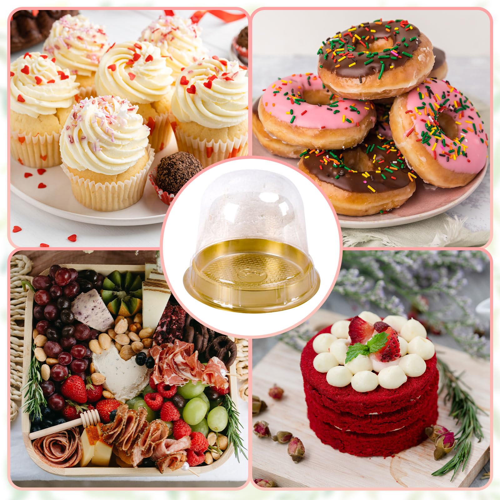 Whaline 50Pcs 4.3Inch Disposable Individual Charcuterie Cup Clear Plastic Cupcake Container Single Dessert Holders with Lids for Food Favor Display Charcuterie Grazing Table Catered Event Wedding