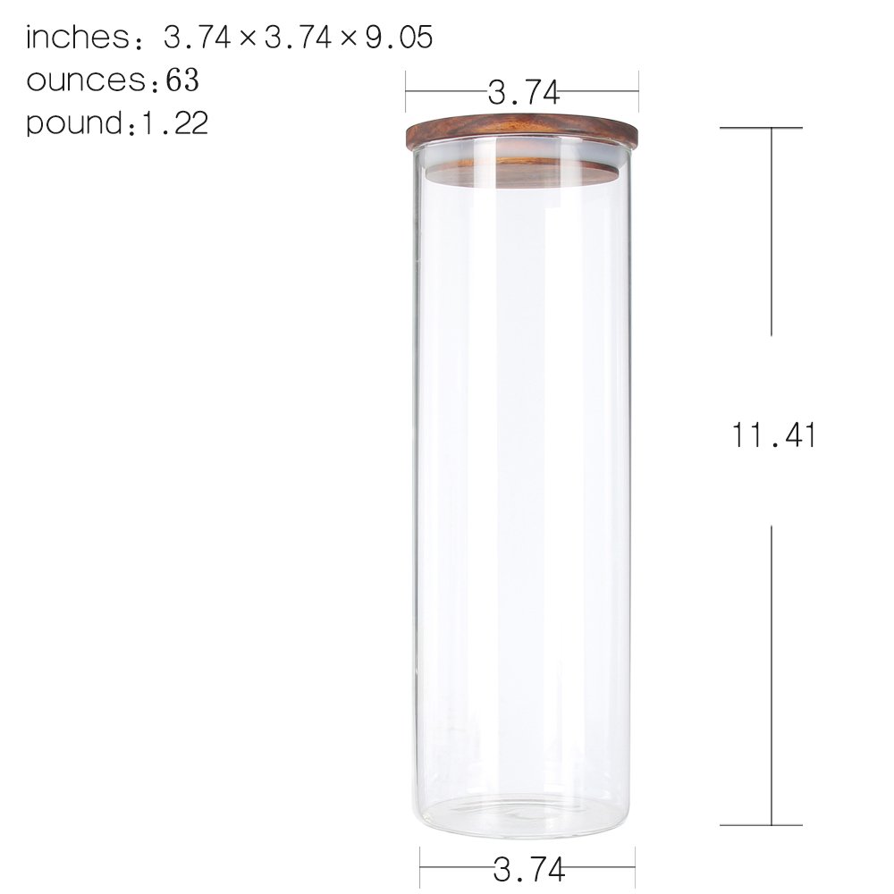 KKC HOME ACCENTS Tall Borosilicate Glass Spaghetti Storage Jar,Pasta Canister,Noodle Holder,Sealed Container with Wooden Lid,63 Fluid Ounces