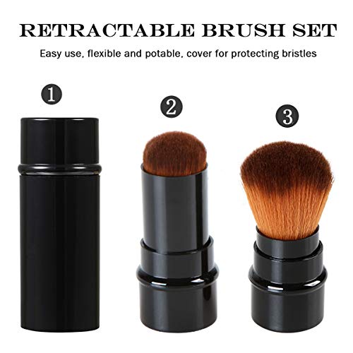JewelryWe 3 Colors Cosmetic Beauty Makeup Minerals Powder Brush Travel Retractable Kabuki Brush,Foudation Blush Brush Cosmetic Tool (3pcs)