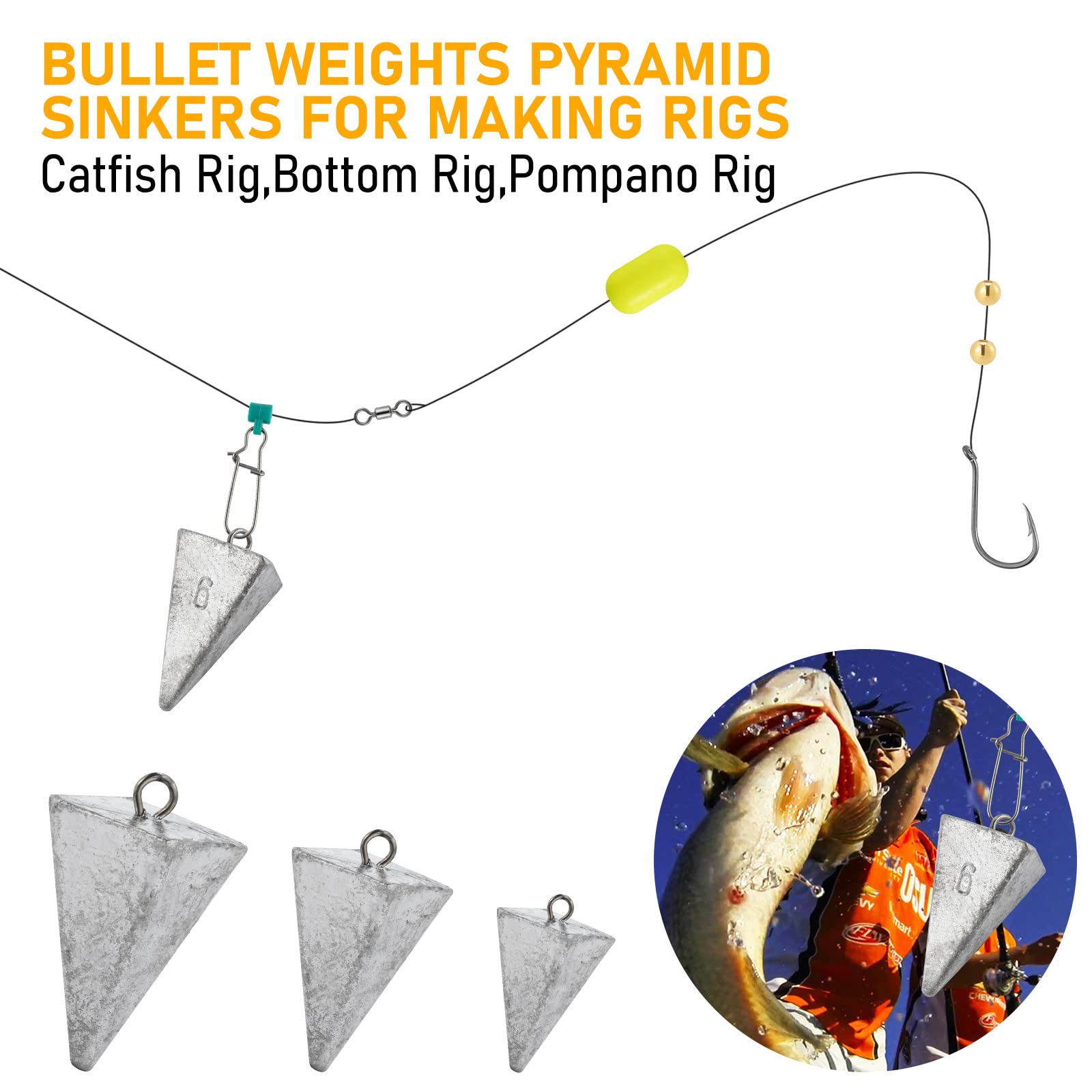 Dr.Fish 5 Pack Pyramid Sinkers Saltwater Lead Fishing Weight 1oz-32oz/2LB Triangle Surf Fishing Bank River Catfishing Pompano 2oz