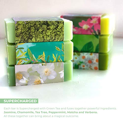 O Naturals 6-Piece Green Tea Herbal Essential Oils Natural Bar Soap Collection Moisturizing Face & Body Cleanser Gift Set Vegan Ingredients Shea Butter Enriched. Men & Women 4oz