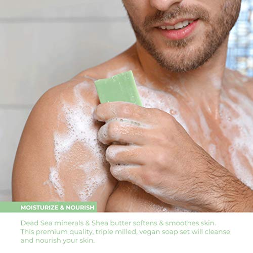 O Naturals 6-Piece Green Tea Herbal Essential Oils Natural Bar Soap Collection Moisturizing Face & Body Cleanser Gift Set Vegan Ingredients Shea Butter Enriched. Men & Women 4oz