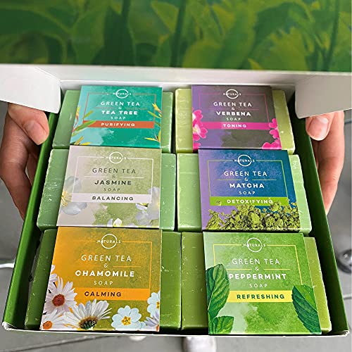 O Naturals 6-Piece Green Tea Herbal Essential Oils Natural Bar Soap Collection Moisturizing Face & Body Cleanser Gift Set Vegan Ingredients Shea Butter Enriched. Men & Women 4oz