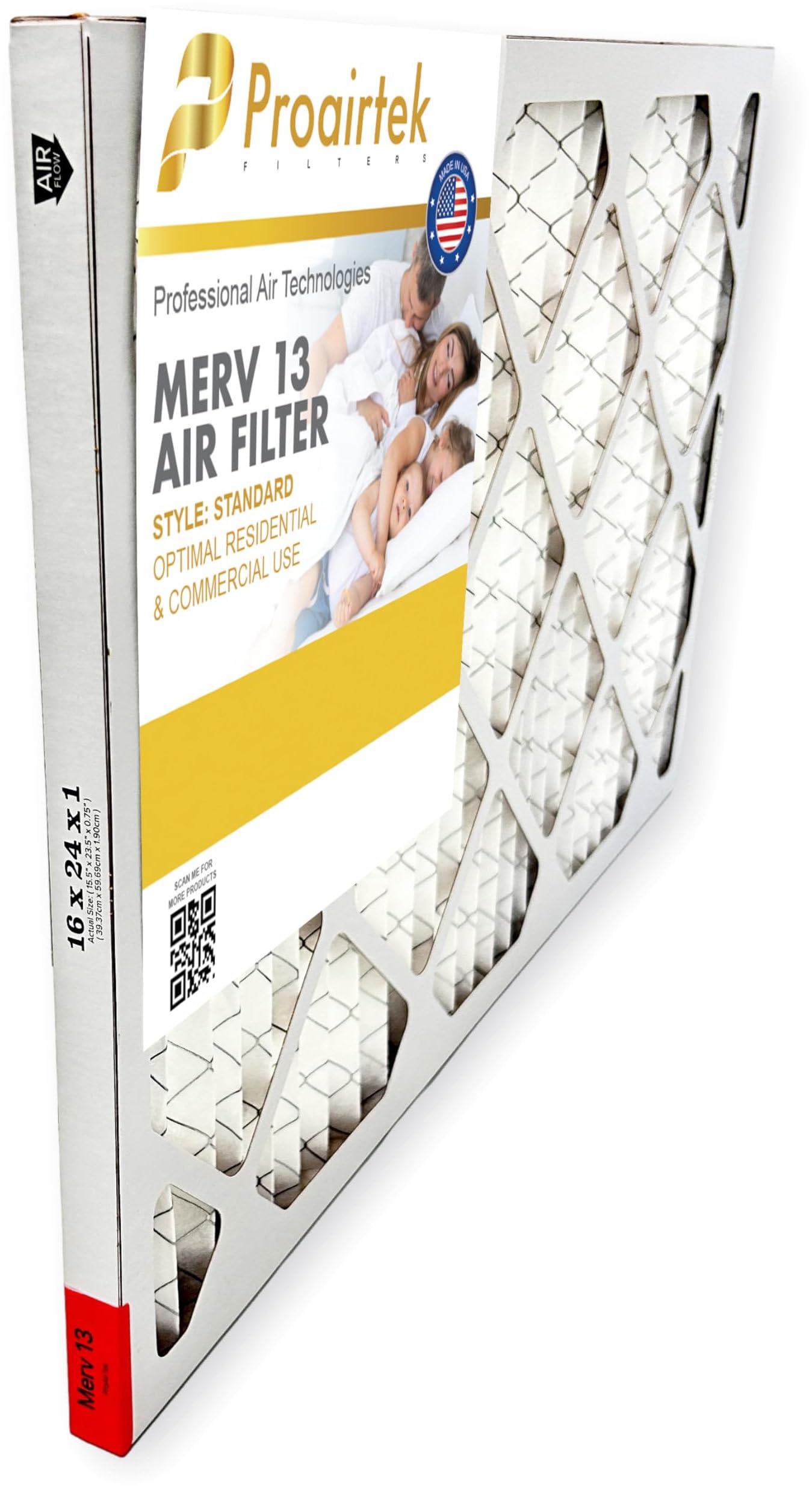 Proairtek AF16241M13SWH Model 16x24x1 Pack of 2 Air Filters, MERV 13; Ideal for Anyone Wanting Clean, Crisp Air in Their Home