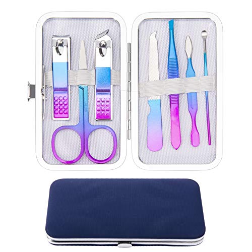 CGBE Manicure Set Nail Clippers Pedicure Kit Men Women Grooming kit Manicure Professional Tools Gift 7Pcs with Luxurious Travel Case