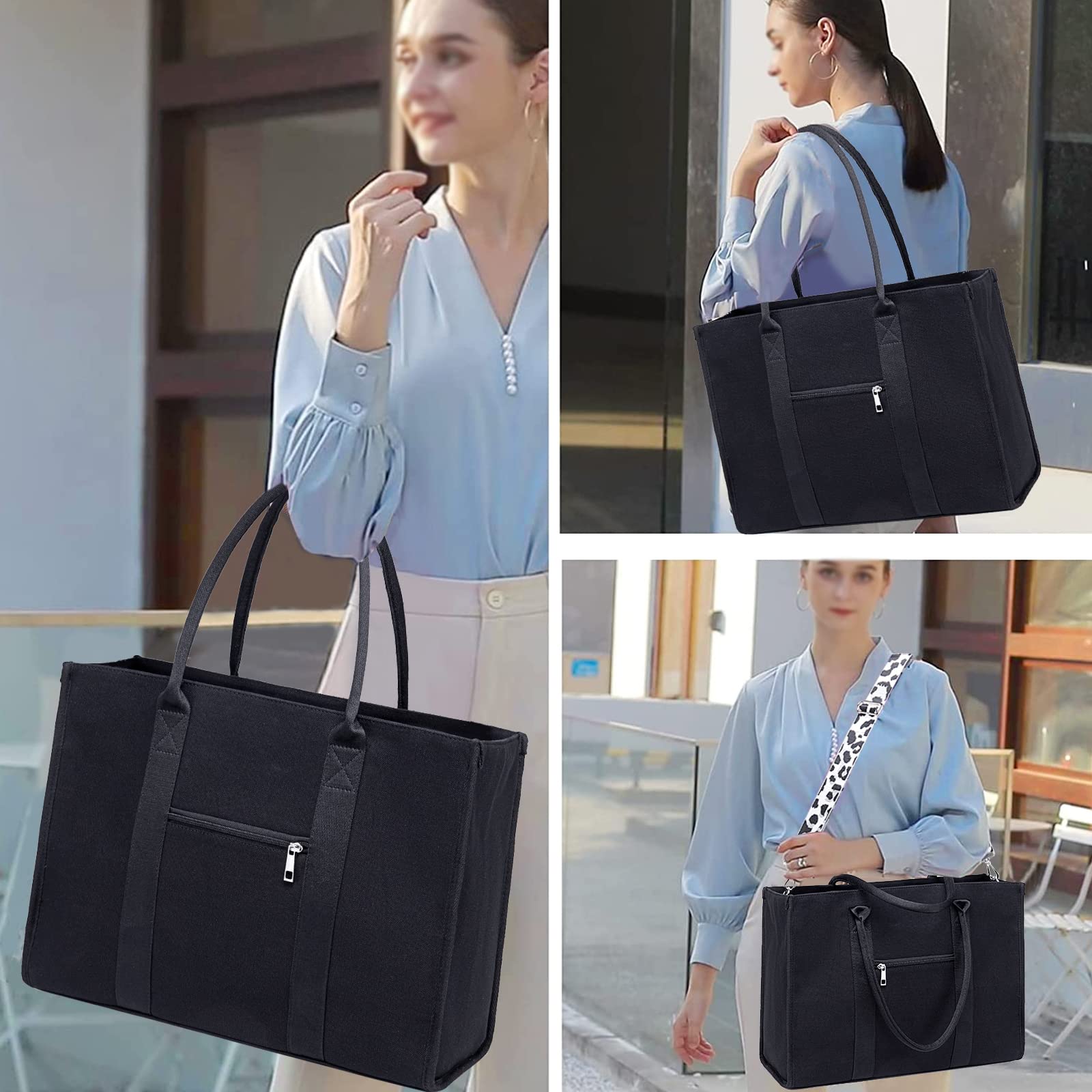 Laptop Tote Bag for Women Work Shoulder Bags 15.6 inch Canvas Laptop Computer Purse Messenger Teacher Handbag Business Office Briefcase(Leopard print)