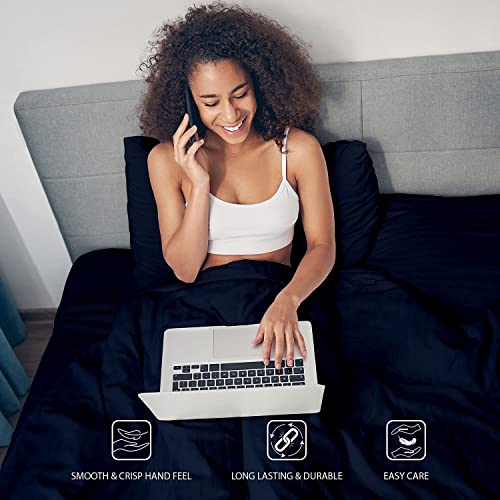 Sunday Home 400 Thread Count 100% Cotton Sheets Damask Stripe Navy Blue Queen Sheets Set 4 Piece - Ultra Soft Long Staple Sateen Weave Luxury Bed Sheet Set with 16" Deep Pockets - Oeko Tex Certified