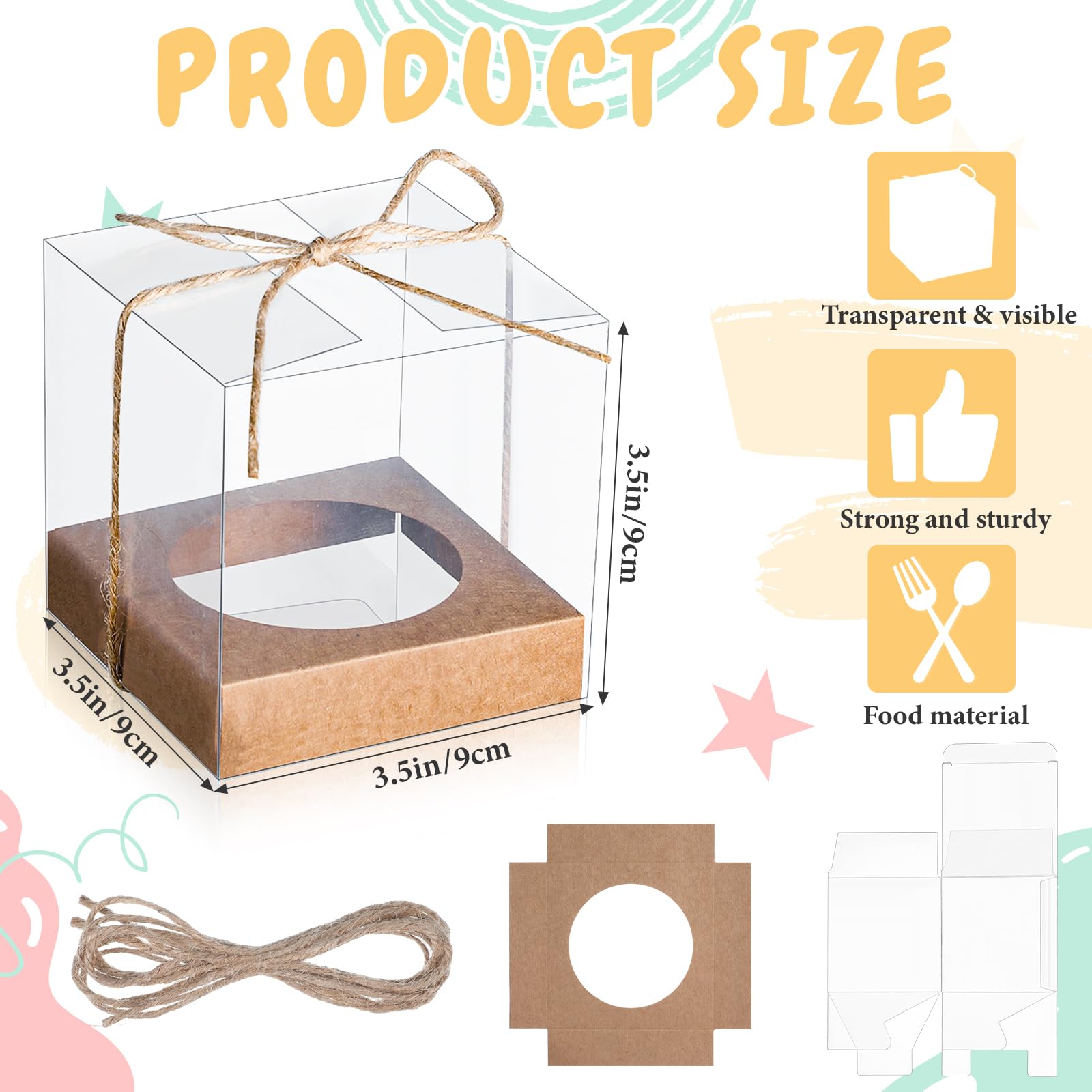Ctosree 50 Sets Clear Plastic Cupcake Boxes 3.5 Inches Single Cupcake Containers with 100 Pcs Cupcake Liners Cupcake Containers Baking Cups Single Cupcake Holders Cupcake Storage for Cake Dessert