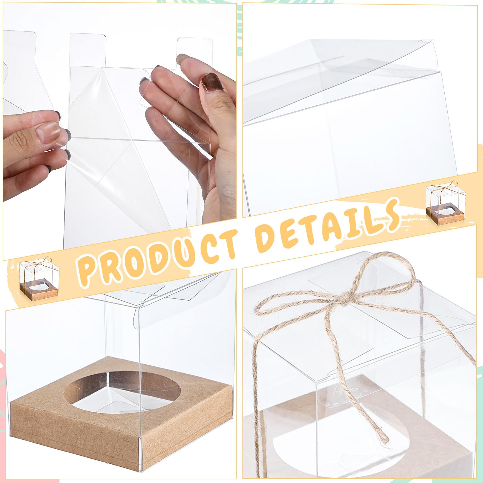 Ctosree 50 Sets Clear Plastic Cupcake Boxes 3.5 Inches Single Cupcake Containers with 100 Pcs Cupcake Liners Cupcake Containers Baking Cups Single Cupcake Holders Cupcake Storage for Cake Dessert