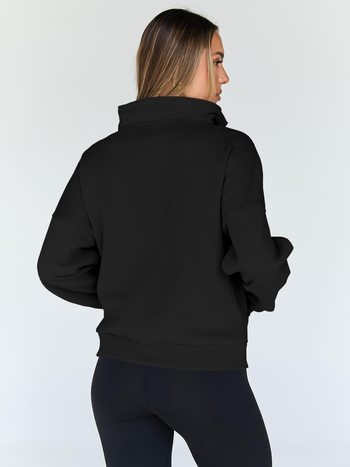 Trendy Queen Sweatshirts Quarter Half Zip Pullover Oversized Hoodies Sweaters Comfy Fall Outfits 2025 Y2K Winter Clothes Black L