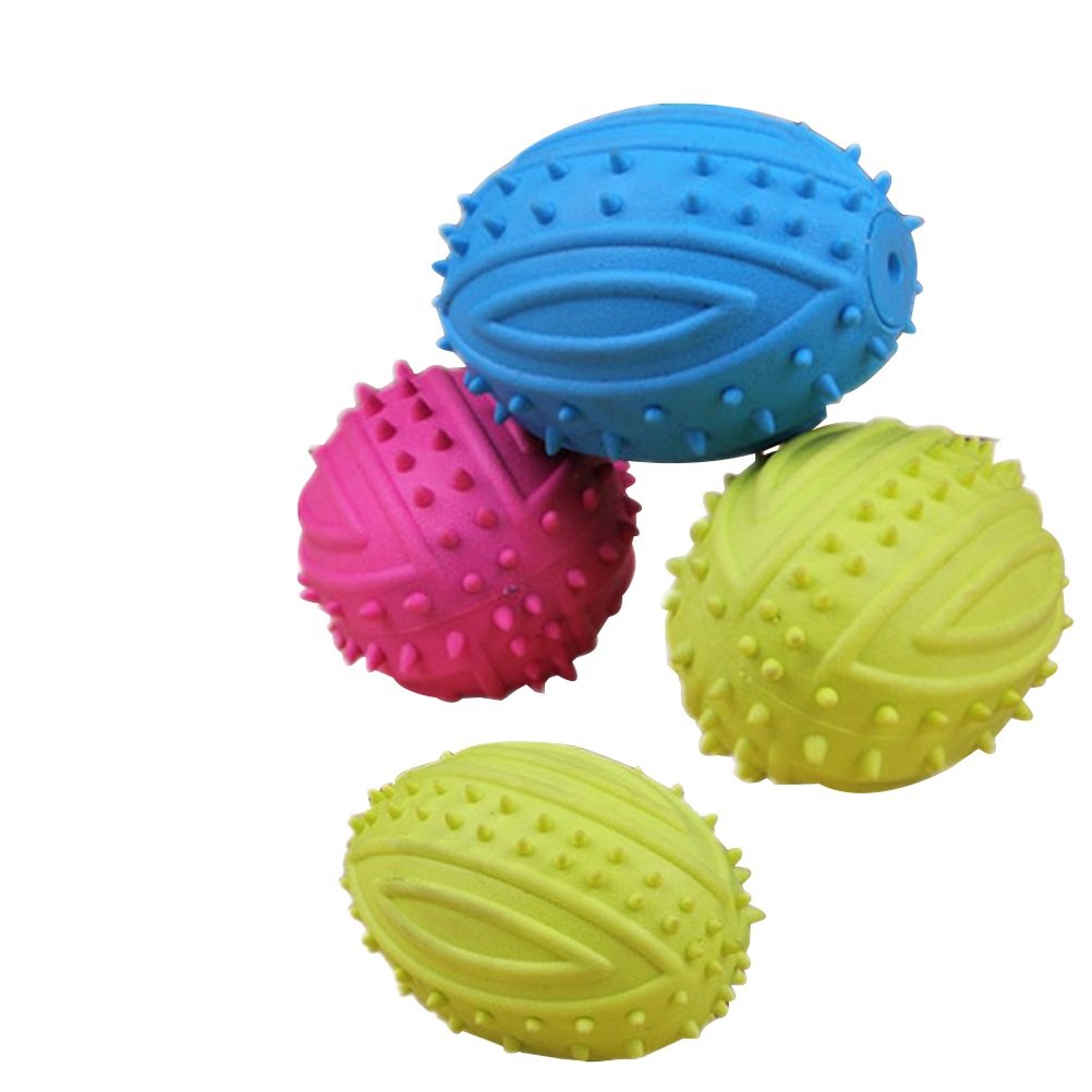 UEETEK Dog Rugby Football Pet Chew Toys Small Rubber Ball 4pcs