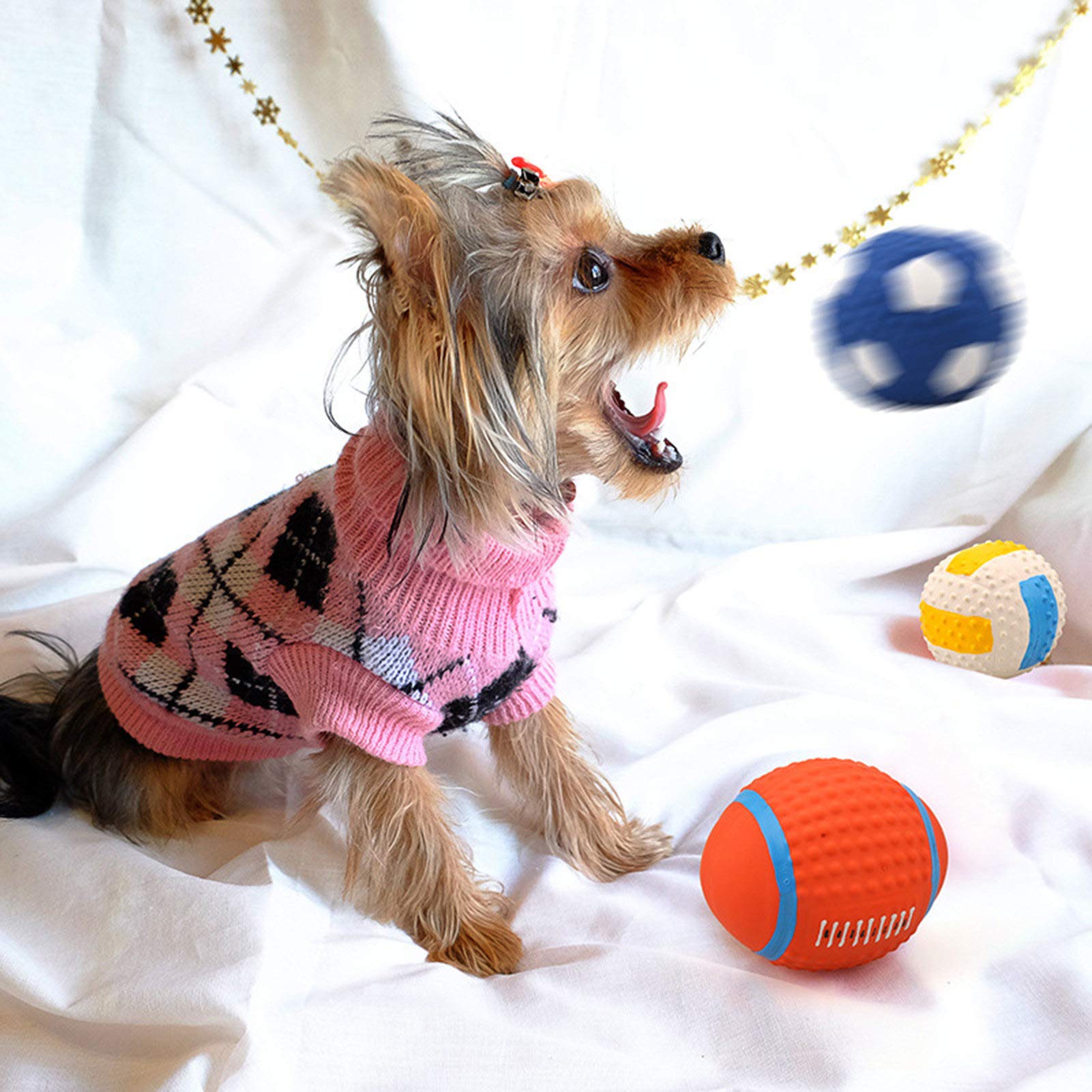 hionre Dog Cat High Elastic Cotton Stuffed Latex Ball Toy Sounding Soccer Rugby, Safe and Durable Teeth Cleaning Tool Pet Accessory - S 4