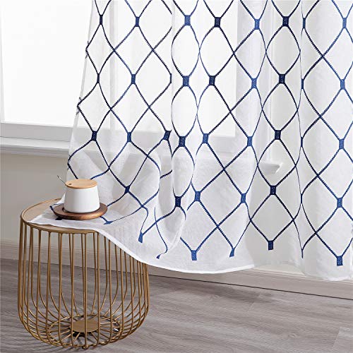 Top Finel White Sheer Curtains 84 Inches Length for Living Room Bedroom Voile Drapes Diamond Embroidered Rod Pocket Window Treatments, 2 Panels