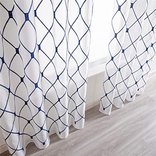 Top Finel White Sheer Curtains 84 Inches Length for Living Room Bedroom Voile Drapes Diamond Embroidered Rod Pocket Window Treatments, 2 Panels