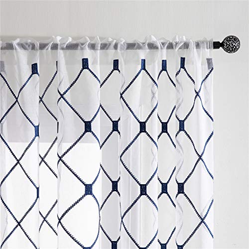 Top Finel White Sheer Curtains 84 Inches Length for Living Room Bedroom Voile Drapes Diamond Embroidered Rod Pocket Window Treatments, 2 Panels