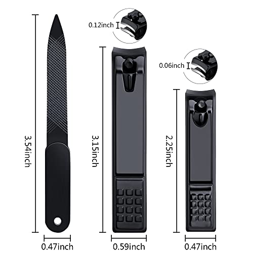 Nail Clippers Fingernail Clipper Set Nail Cutter for Thick Nails,Acrylic Toe Nail Clippers for Adult Man Woman,3PCS with Nail File&Soft Leather Package,Black