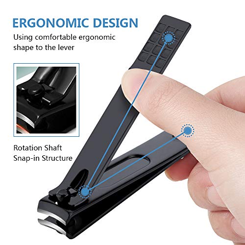 Nail Clippers Fingernail Clipper Set Nail Cutter for Thick Nails,Acrylic Toe Nail Clippers for Adult Man Woman,3PCS with Nail File&Soft Leather Package,Black
