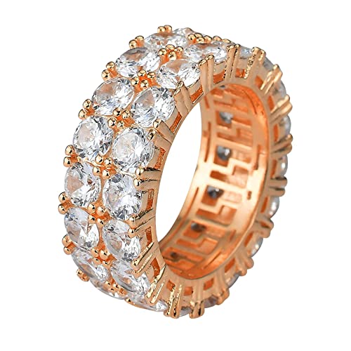 Rings Boys Engagement Round Cut Zircons Women Wedding Rings Jewelry Rings for Woman Full Diamond Ladies Ring (Gold, 11)