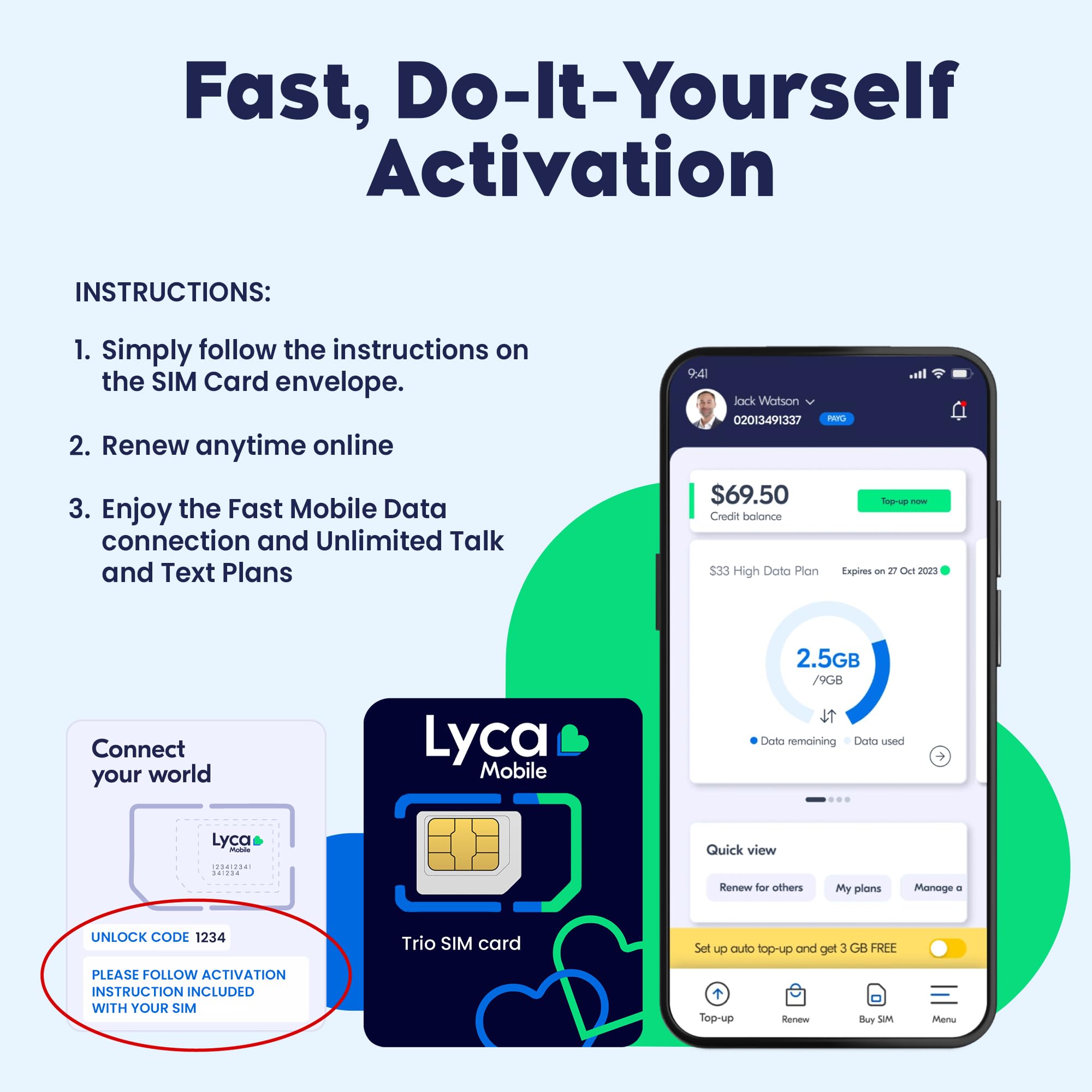 Lycamobile 30 Day Prepaid SIM Card for Cell Phones, 5 GB High Speed 4G LTE/5G Data, International Talk & Text to 100+ Countries, Quick Activation, 3-in-1 Triple-Cut, Compatible w/ Most Mobile Phones