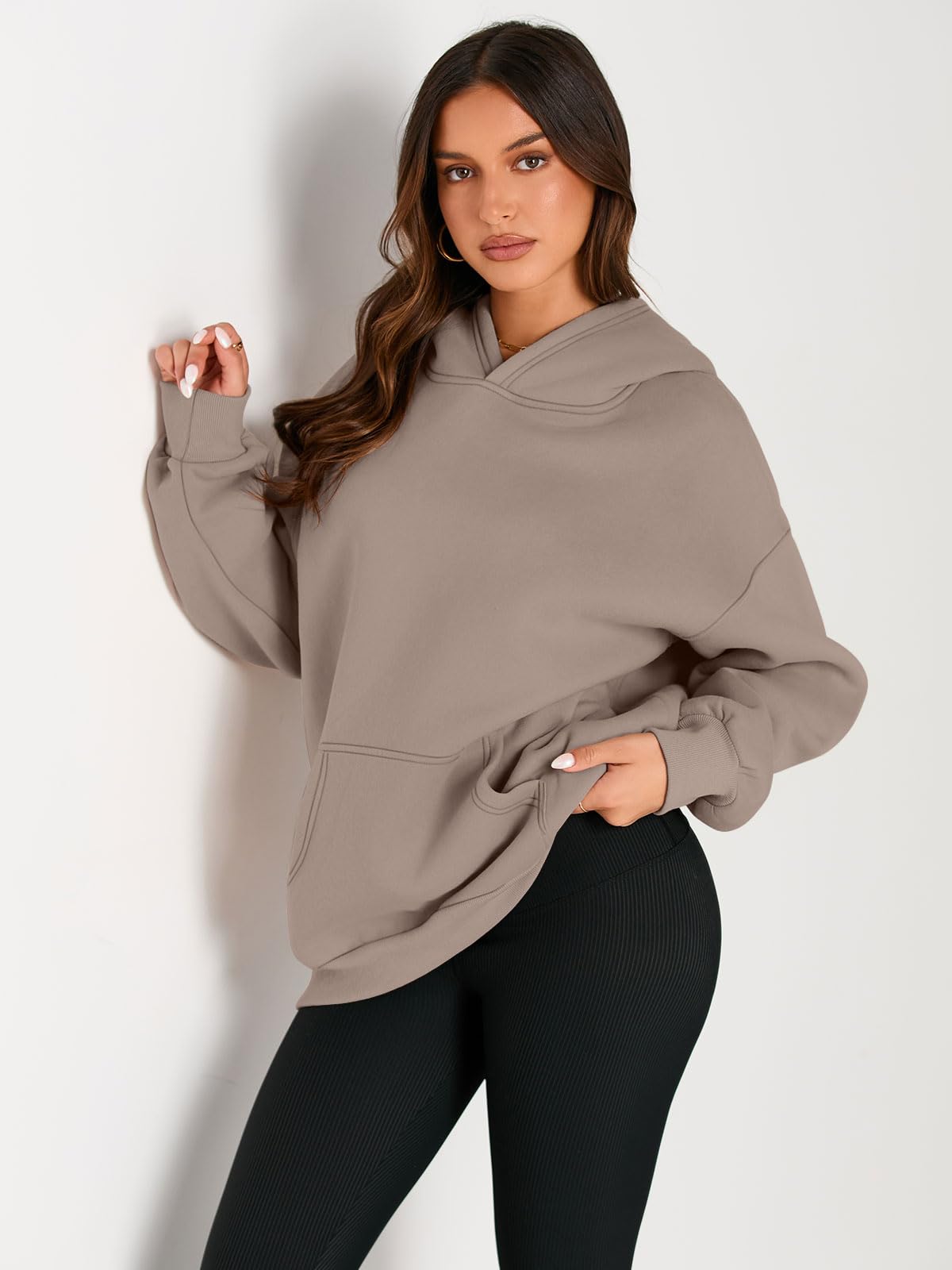 EFAN Womens Hoodies Oversized Sweatshirts Pullover Fleece Sweaters Long Sleeve Winter Fall Outfits Fashion Y2k Clothes CoffeeGrey XL