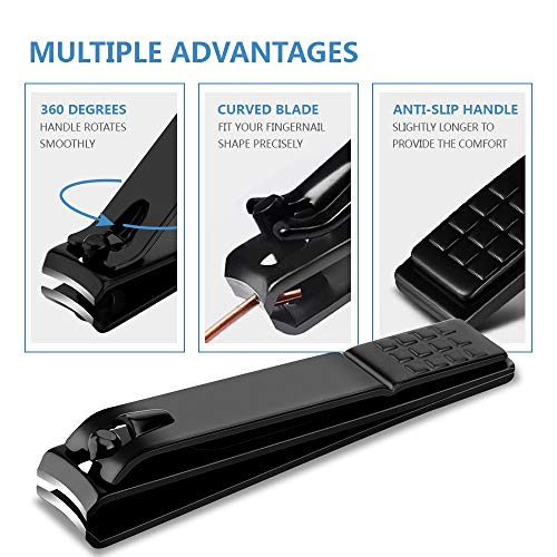 Nail Clippers Fingernail Clipper Set Nail Cutter for Thick Nails,Acrylic Toe Nail Clippers for Adult Man Woman,3PCS with Nail File&Soft Leather Package,Black
